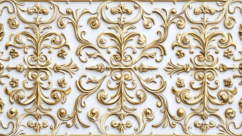 Intricate Rococo Floral Relief in White and Gold Against a Soft ...