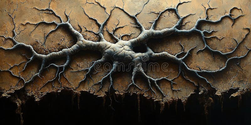 Intricate Root-like Patterns Emerge from Textured Soil in a Close-up ...