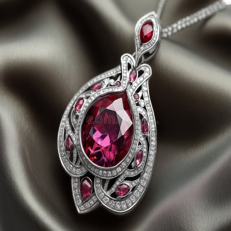 Intricate Ruby and Diamond Floral Necklace on a Smooth White Background ...