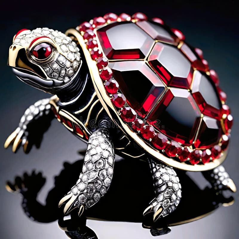 Intricate Ruby and Silver Turtle Figurine: Luxurious Gemstone Art with ...
