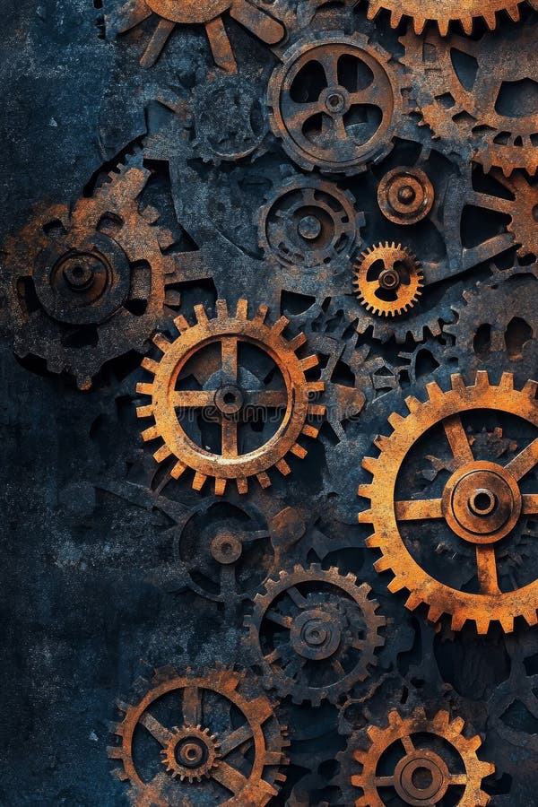 Intricate Rusty Gears and Cogs Interlocking Against a Dark Industrial ...