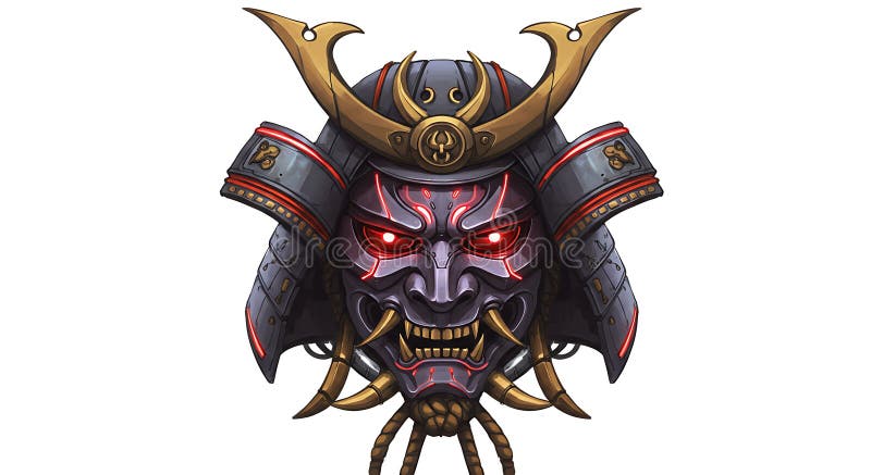 Intricate Samurai Helmet Mask with Glowing Red Eyes. Crafted with Dark ...