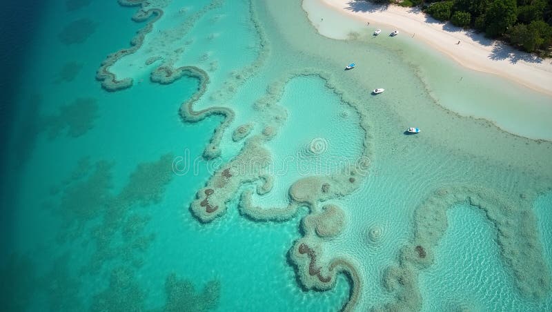 Intricate Sandbar Patterns in Turquoise Waters Near an Island Stock ...