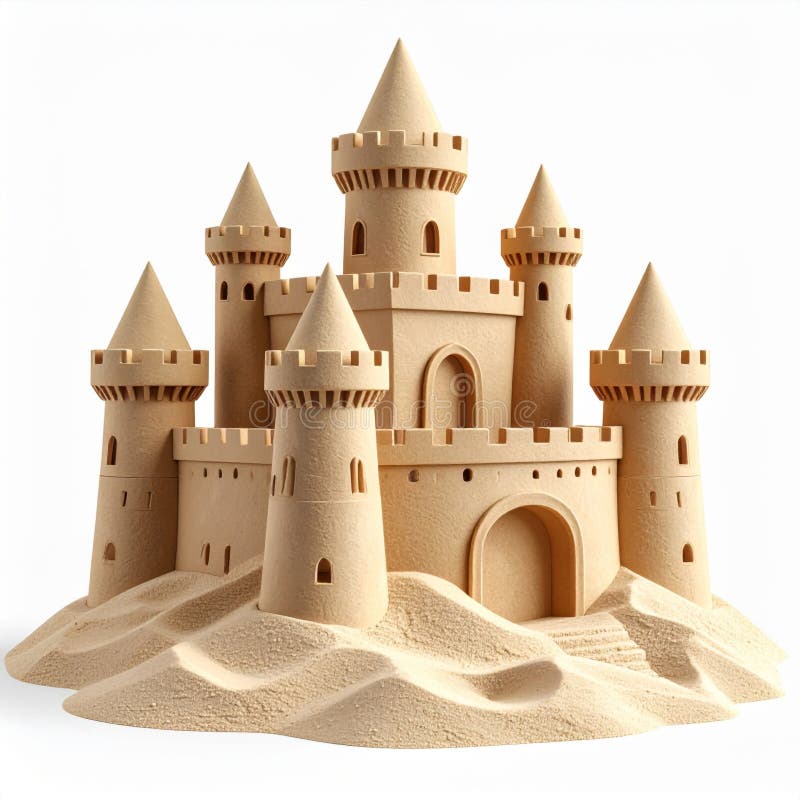 Intricate Sandcastle Model on White Background Stock Illustration ...