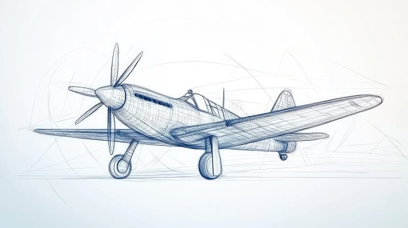 Schematic Illustration of a Spitfire Fighter Aircraft Showcasing Design ...