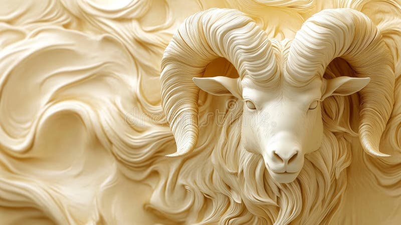 Intricate Sculpture of a Ram with Flowing Wool Details. Stock Photo ...