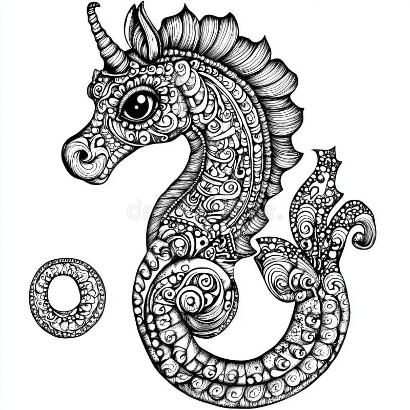 Intricate Sea Monster Design Ready for Creative Coloring Fun Stock ...