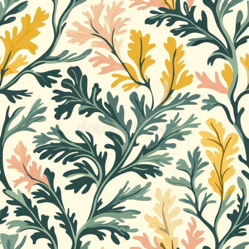 Intricate Seam Pattern Featuring a Diverse Collection of Leaves in ...