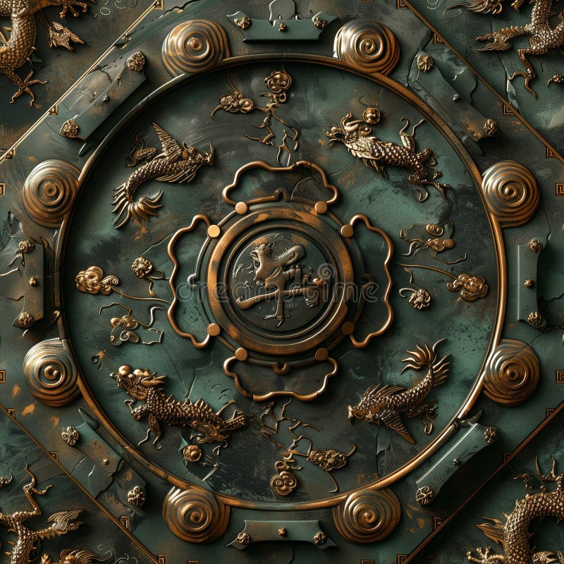 Ancient Chinese Bronze and Calligraphy Artwork Stock Illustration ...