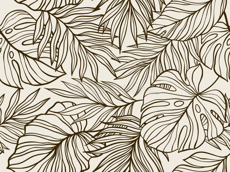 Intricate Seamless Pattern Featuring Botanical Leaf Line Drawings in a ...