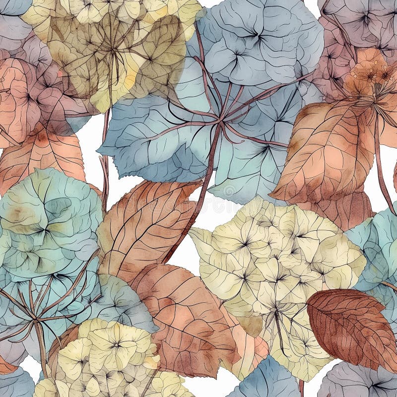 Intricate Seamless Pattern with Hydrangea. Whimsical Floral Backdrop for Textile Fabric in Boho ...