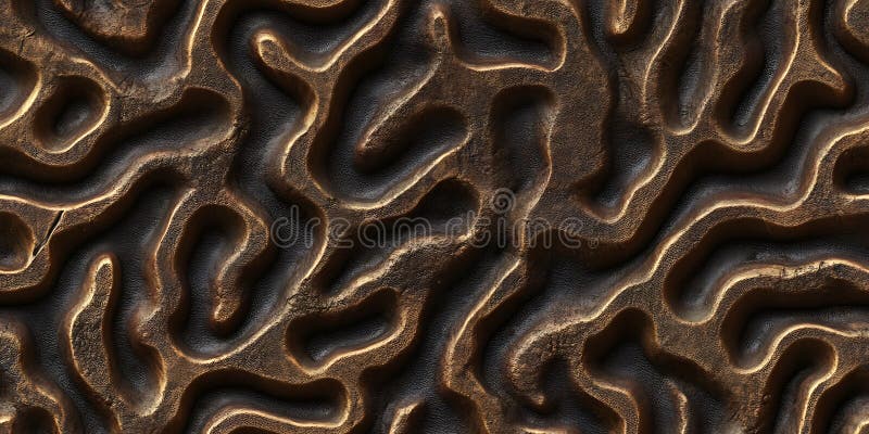 Intricate Seamless Repeat Pattern of Bronze Brain Showcasing Organic ...