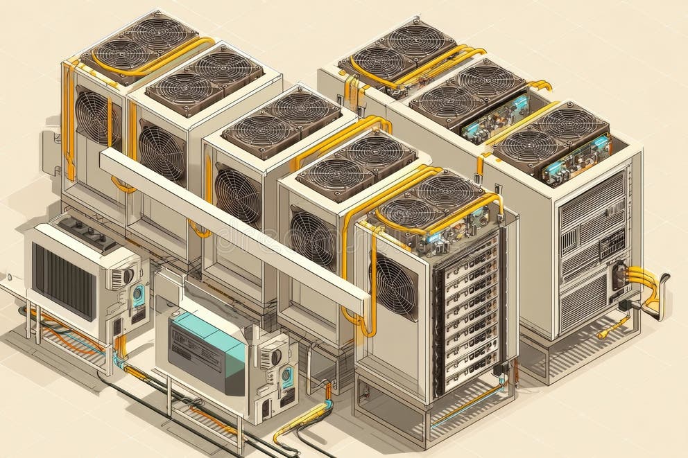 High-tech Isometric Server Farm Featuring Advanced Cooling Systems and ...