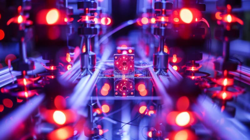 Quantum Computer Apparatus with Red LED Lights in Laboratory Setting at ...