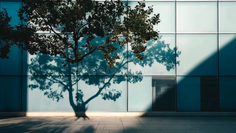An Intricate Shadow of a Tree Cast on a Modern Building, Soft Light ...