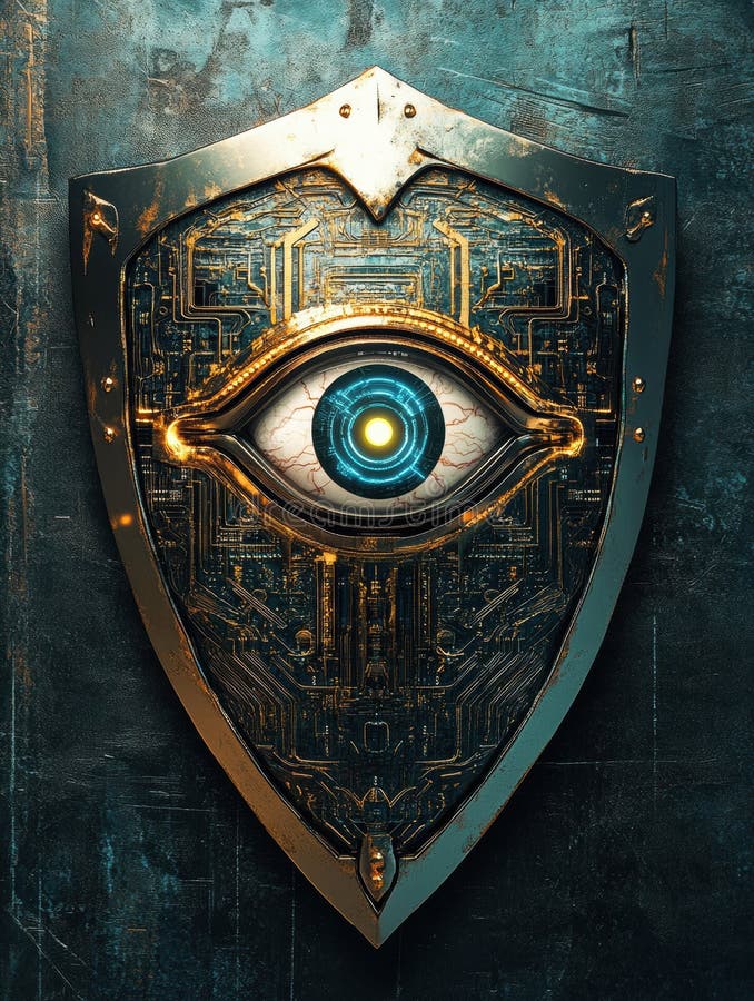 Intricate Shield Design Featuring Cybernetic Patterns and Robotic Eye ...