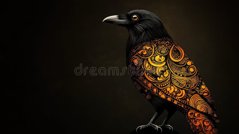 Intricate Silhouette of a Raven or Crow with Detailed Feather Patterns ...