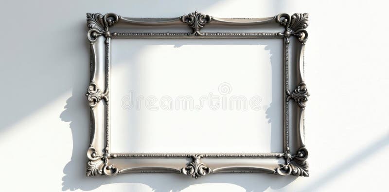 Intricate Silver Frame, Shadow Cast on White Wall , Classic, Interior ...