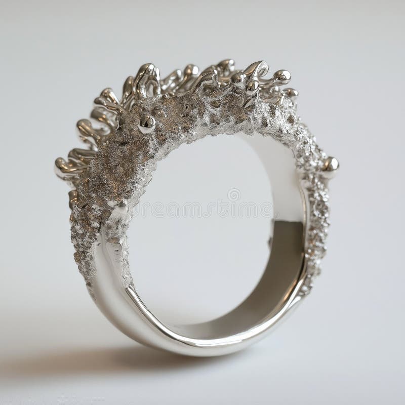 Intricate Silver Ring with Organic Texture and Unique Design Stock ...