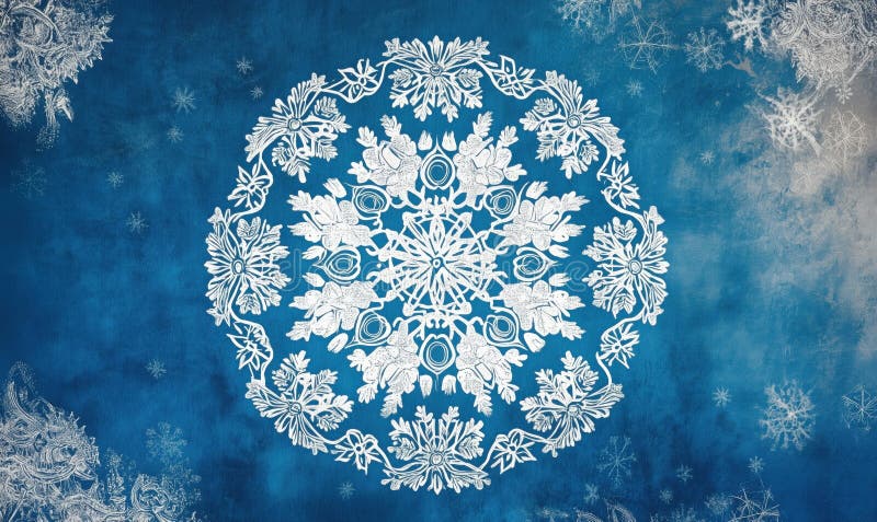 Intricate Snowflake Design on Blue Background, Featuring Detailed ...