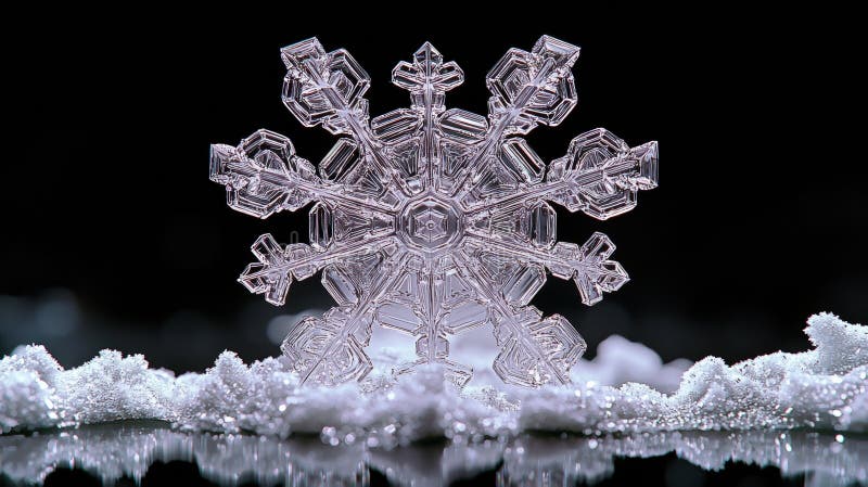 Intricate Snowflake Design Crystal Structure on a Reflective Surface ...