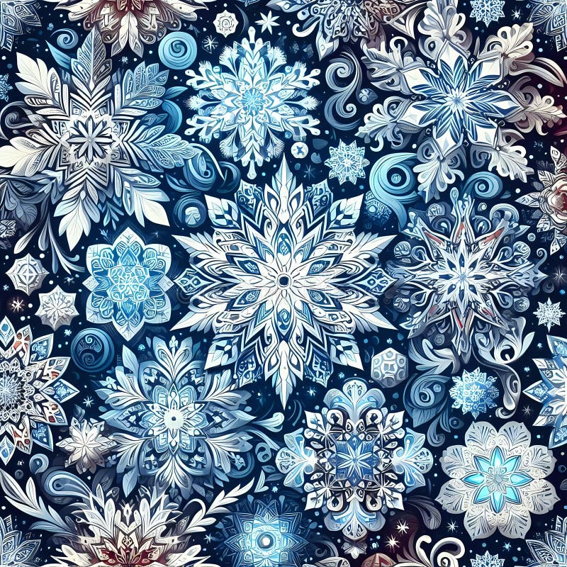 Intricate Snowflake Pattern on Deep Blue Background Stock Illustration ...