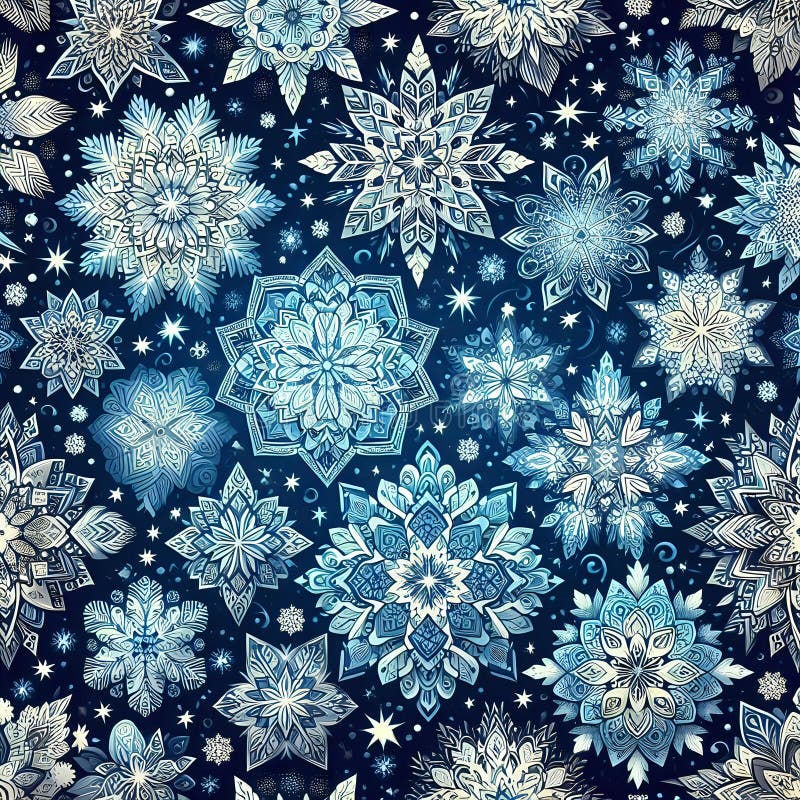 Intricate Snowflake Pattern on Deep Blue Background Stock Illustration ...
