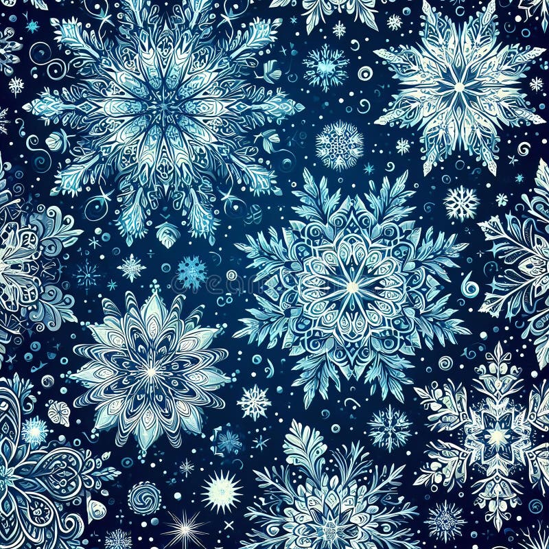 Intricate Snowflake Pattern on Deep Blue Background Stock Illustration ...