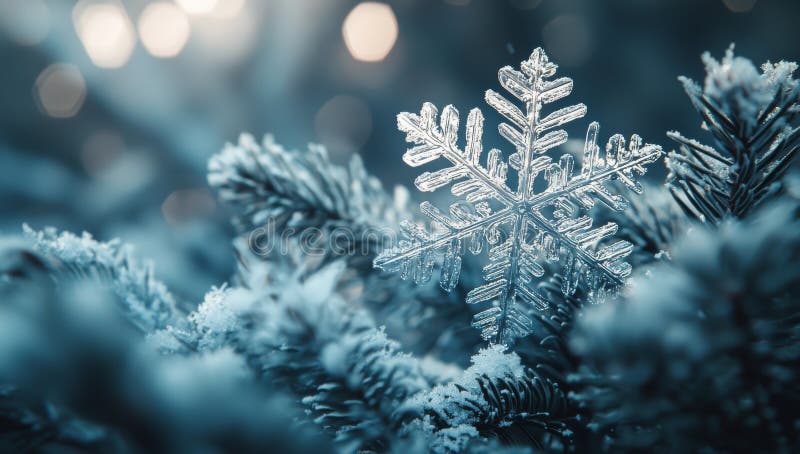 Intricate Snowflake Resting on a Snowbed Stock Photo - Image of ...