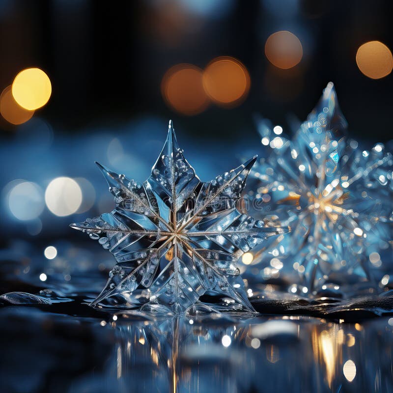 Intricate Snowflakes on a Reflective Surface. AI Generation Stock Image ...