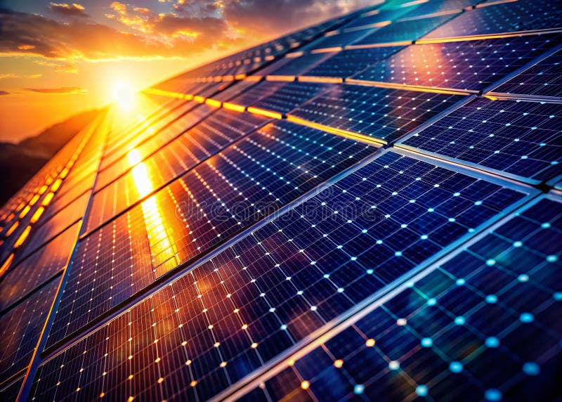 Intricate Solar Panel Texture at Night a CloseUp Look at Photovoltaic ...