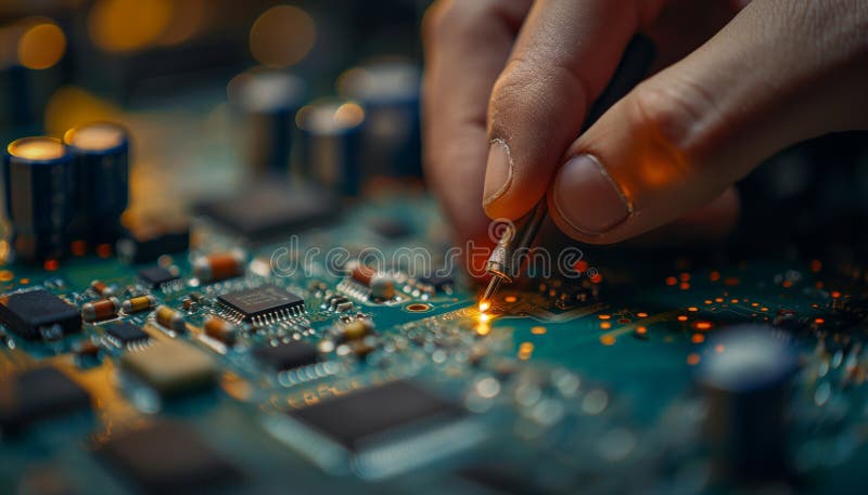 Intricate Soldering Work on a Circuit Board Surface. Stock Illustration ...