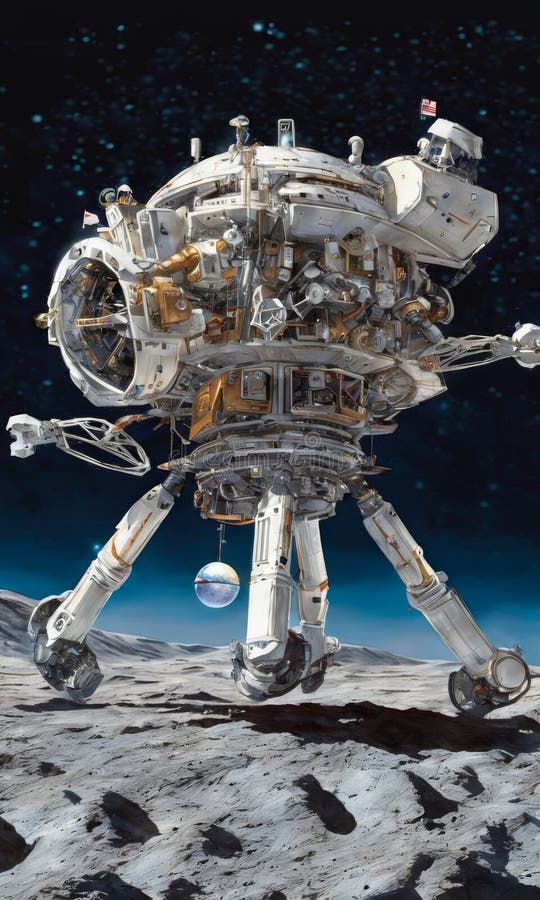 Intricate Space Station on Lunar Surface Stock Image - Image of ...