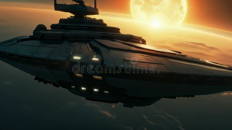 Intricate Spaceship Design Against Space Backdrop with Sunlight Stock ...