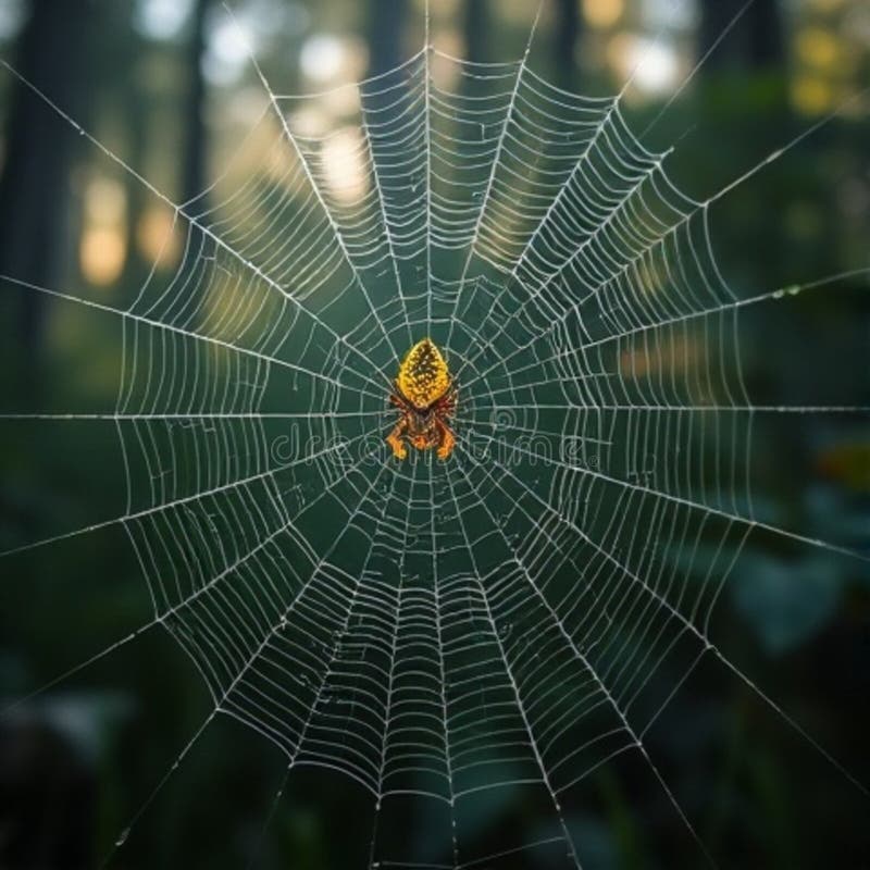 Intricate Spider Web in Forest with Sunlight Shining through Stock ...