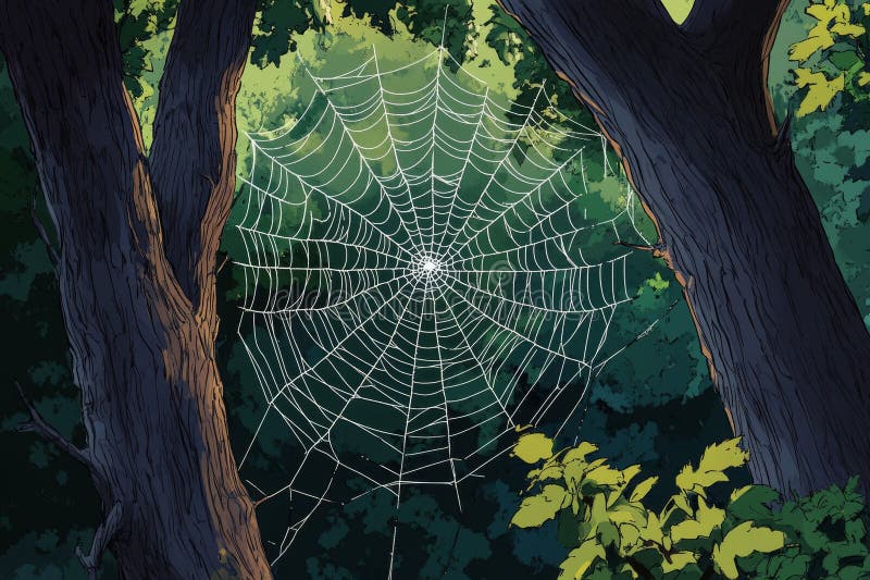 Intricate Spider Web Glimmering in the Sunlight of a Dense Forest Stock ...