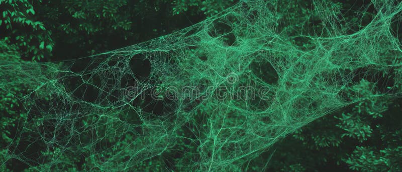 Intricate Spider Web Texture Woven among Forest Trees Against a Dark ...