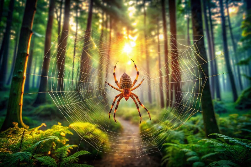 Intricate Spiderweb and Forest a Double Exposure Masterpiece Unveiling ...