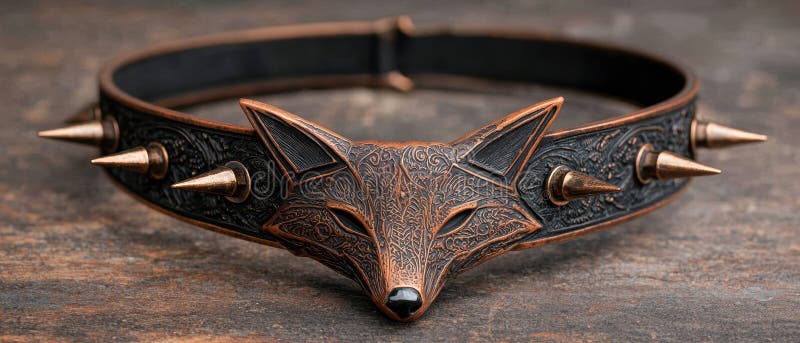 Intricate Spiked Leather Belt with Engraved Fox Design Stock ...