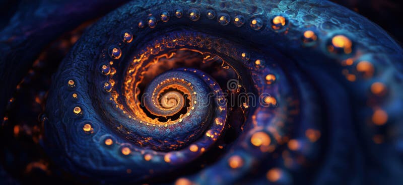 Intricate Spiral Pattern of a Vibrant Octopus Tentacle with Glowing ...