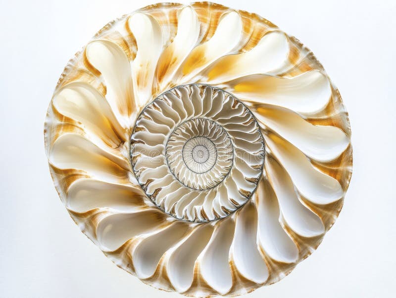 Intricate Spiral Seashell Close Up Beige and Off White Hues on White ...