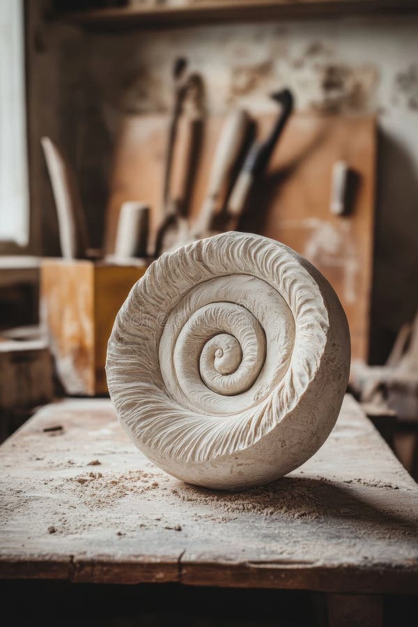Intricate Spiral Stone Sculpture in Artisan Workshop Setting Fibonacci Day Stock Illustration ...