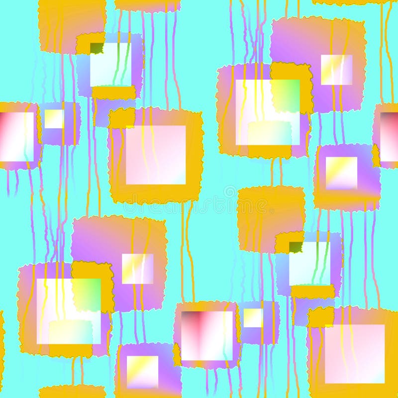 Intricate Squares Pattern with Wavy Lines Multicolored on Turquoise ...