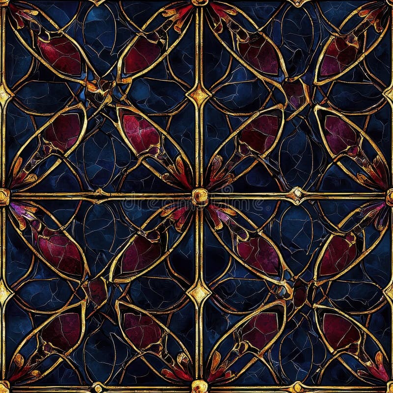 Intricate Stained Glass Pattern with Bold Colors and Decorative ...