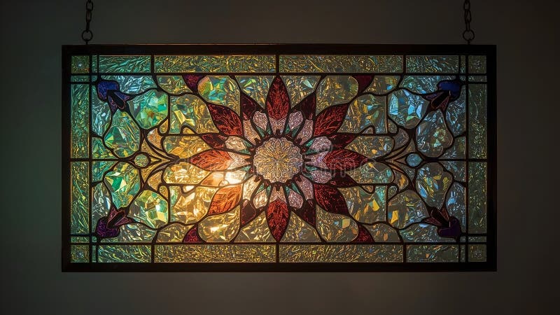 Stained Glass Window with Colorful Starburst Design Illuminated by ...