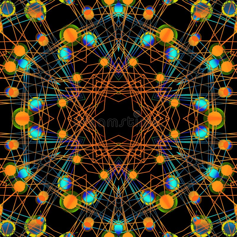 Intricate Star Pattern with Concentric Circles and Lines Orange, Blue ...