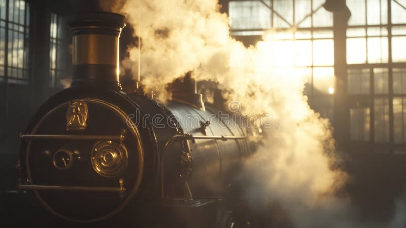 Intricate Steam Engine in Sun-Drenched Scene with Soft Rays of Light ...