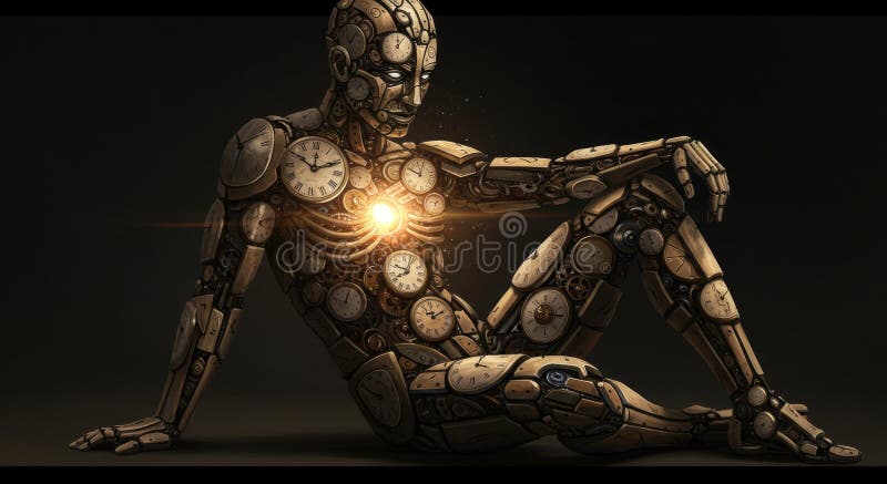 Intricate Steampunk Android with Glowing Heart and Clockwork Components ...