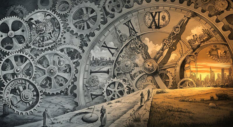 Intricate Steampunk Artwork Featuring a Massive, Half-illuminated Gear ...