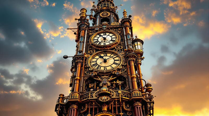 Steampunk Clock Tower Sunset Stock Photos - Free & Royalty-Free Stock ...